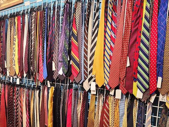 A wall of silk ties so colorful and plentiful, it makes every necktie you've ever owned feel deeply inadequate.