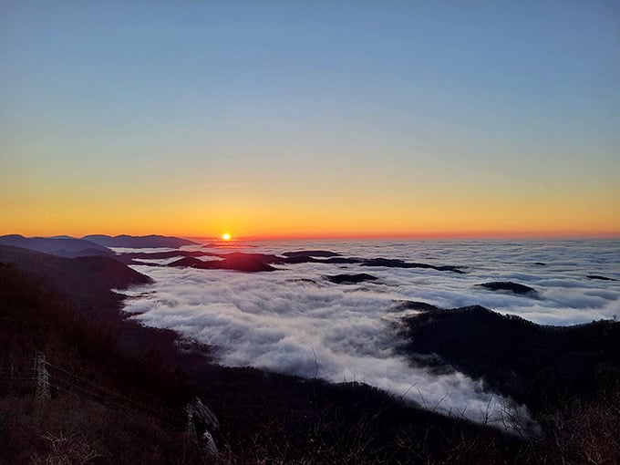 When the mountains pull on a blanket of clouds at sunrise, Pretty Place becomes something from another world entirely.