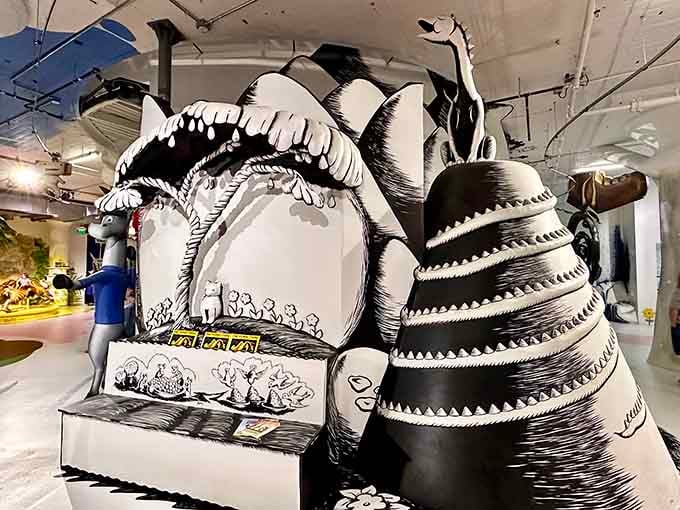 Black and white and wild all over, this dragon exhibit proves that some stories are simply too big for the page.