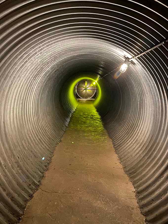 This glowing tunnel feels like something straight out of a Cold War spy thriller, minus the trench coat.
