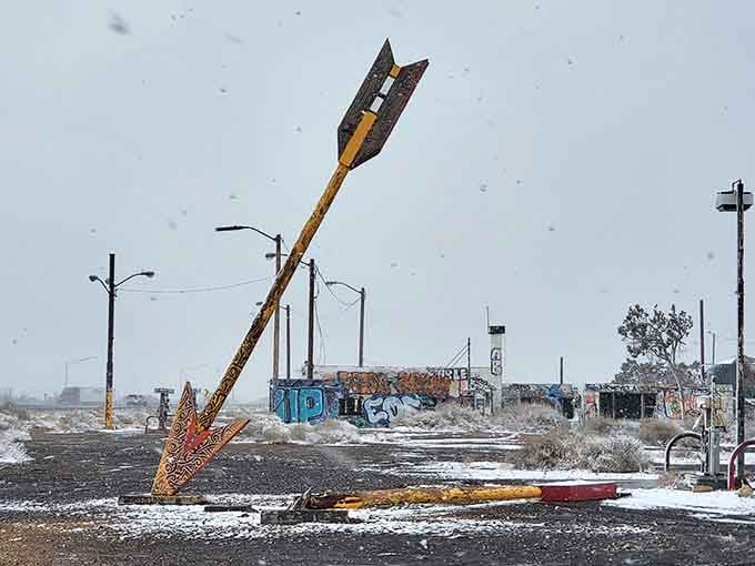 Even winter snow can't diminish the charm of these weathered sentinels of roadside history.