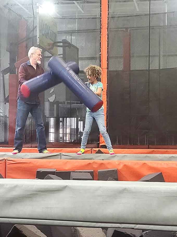 Battle joust brings medieval combat to the trampoline age, where dignity goes to die and laughter is born.