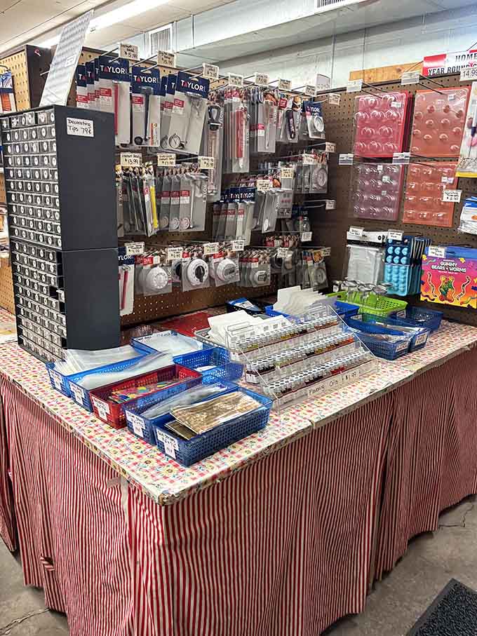 Baking molds, decorating tips, and kitchen gadgets stacked so neatly, your inner home economist is already reaching for a basket.