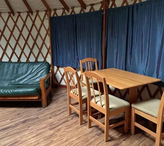 A dining table inside a yurt. Somehow, every meal tastes better when eaten in a circle.