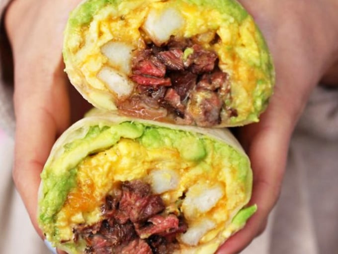 Cut this hanger steak breakfast burrito in half and suddenly every other burrito feels deeply inadequate.