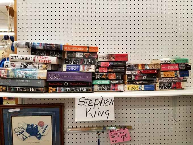A whole shelf dedicated to Stephen King, because apparently even your nightmares deserve a good read.