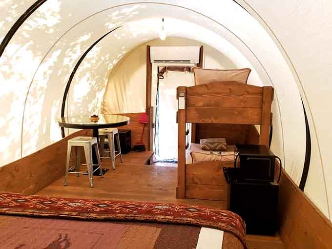 Inside your prairie palace: cozy quarters where families bonded on the trail, minus the dust storms and dysentery.