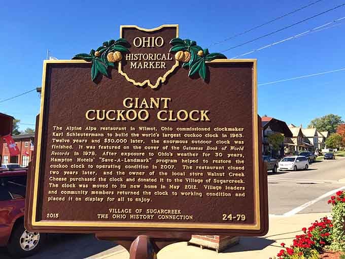 Ohio's historical marker tells the whole wild story. Yes, this clock has a Guinness record and a comeback tale.