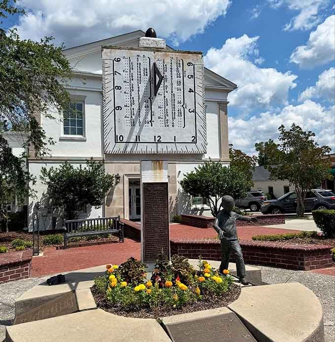 Barnwell's famous giant sundial stands proudly in the town square, cheerfully reminding you that your phone battery will die someday.