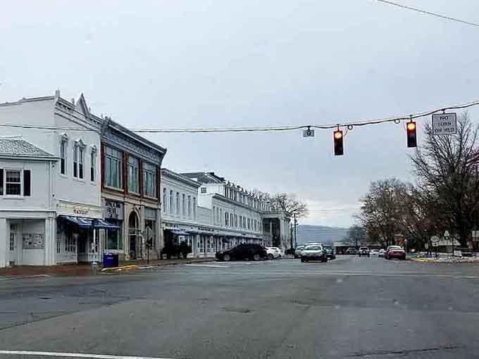 Even on a gray winter day, Berea's white-fronted downtown buildings glow with a quiet, welcoming warmth that pulls you right in.