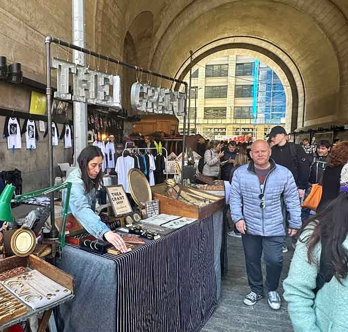 Under those stunning stone arches, handmade jewelry and vintage goods create a shopping experience that feels cinematic.