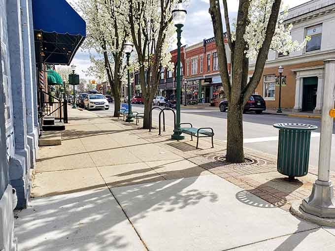 Tree-lined sidewalks and benches invite you to slow down and remember when downtown meant something special.