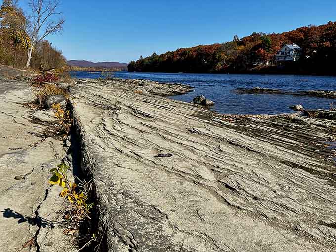 Striated rock meets sparkling river in a scene so dramatically beautiful, even the geology is showing off.