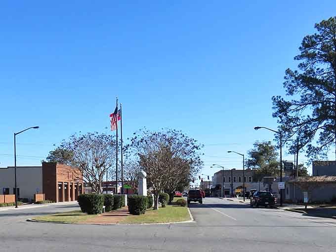 Fitzgerald's wide main boulevard, flanked by flags and trimmed hedges, feels like a town that respects itself.