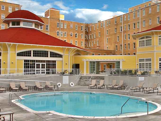 That bold yellow exterior and red-roofed pavilion make French Lick Springs Hotel look like it dresses up every single day.