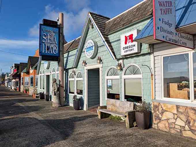 Gracie's Sea Hag stands proud on a sunny Depoe Bay street, carved figure and all.