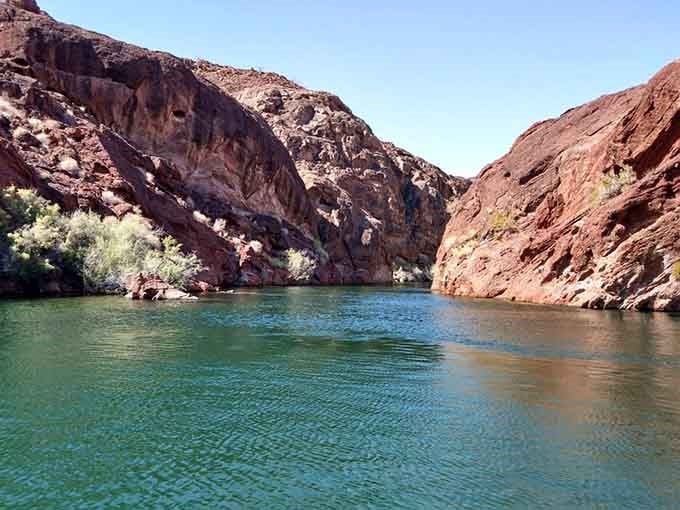 That emerald green water squeezing between Lake Havasu's red canyon walls belongs on a travel magazine cover.