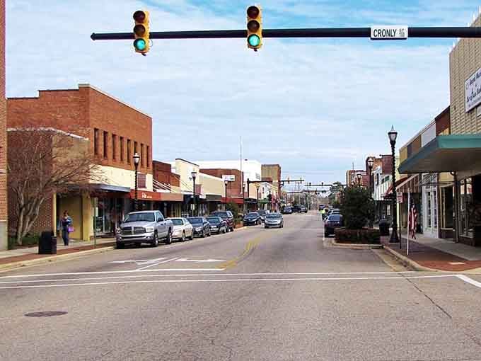 Laurinburg's main street stretches out under a wide Carolina sky, looking calm, confident, and completely unbothered by the rush.