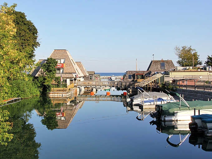 Leland's Fishtown channel mirrors the sky so perfectly that you'll spend ten minutes deciding which reflection is more beautiful.