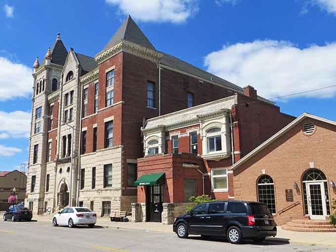 Logansport's Gothic courthouse tower reaches skyward with the quiet confidence of a town that knows exactly what it's worth.