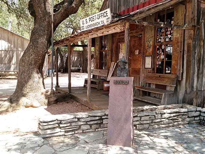 The Luckenbach post office sign is small, but the legend it represents stretches clear across Texas and beyond.