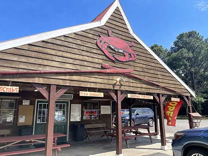 That giant red crab perched above the entrance at Metompkin is basically nature's way of saying "eat here immediately."