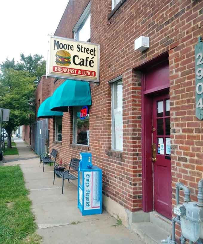 A teal awning, warm brick walls, and a simple burger sign, Moore Street Caf&eacute; wears its charm quietly and confidently.