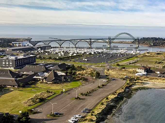 Newport's Yaquina Bay Bridge arches gracefully overhead while the harbor below quietly promises the freshest seafood of your life.
