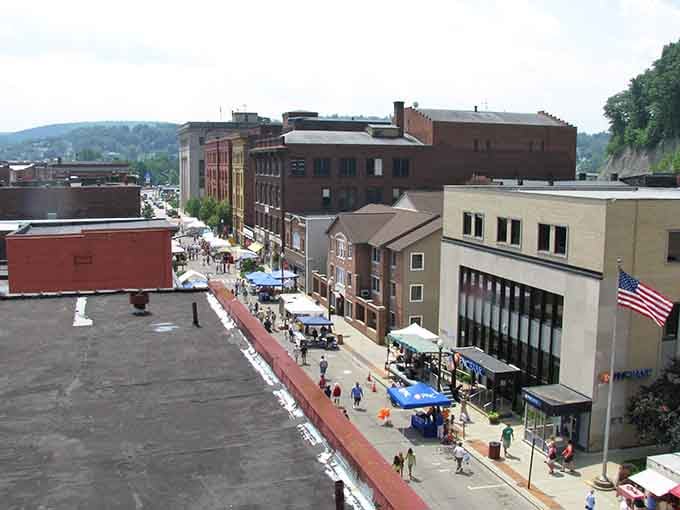 White festival tents dot Oil City's downtown street below, proof that this river town knows how to throw a party.