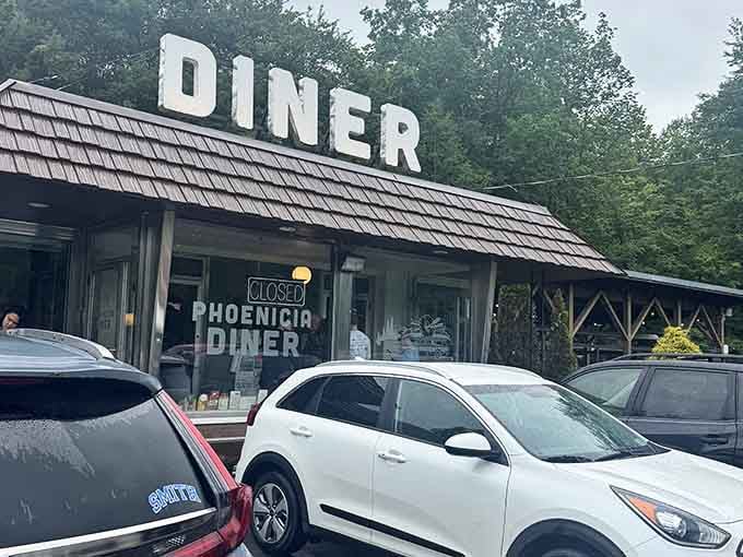 A big "DINER" sign, a rainy Catskills afternoon, and a parking lot filling up fast, some things just make sense.