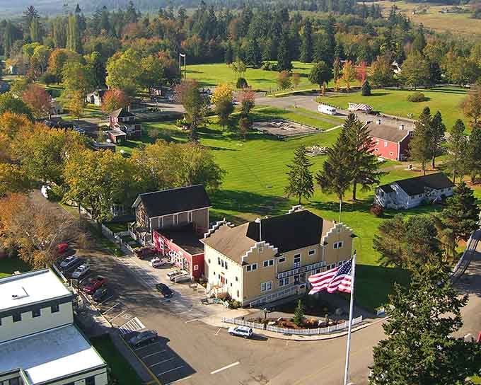 From above, Port Gamble looks like a storybook village someone lovingly pressed between the pages of the Pacific Northwest.