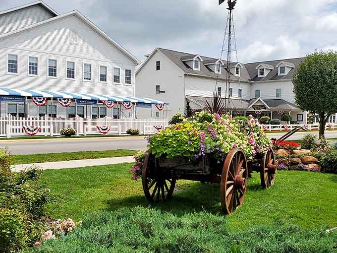 That flower-filled wagon could be straight from "Little House on the Prairie," minus the hardship and plus all the charm.