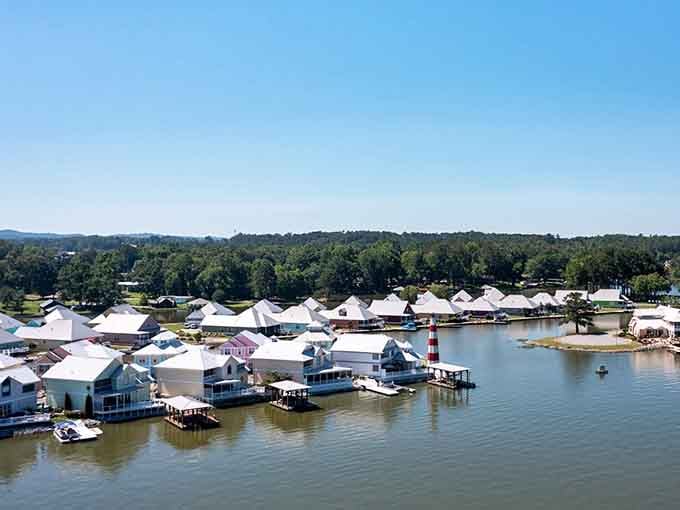 Colorful waterfront homes and a cheerful lighthouse dot the Coosa River shoreline in Southside, looking like a dream retirement catalog came to life.