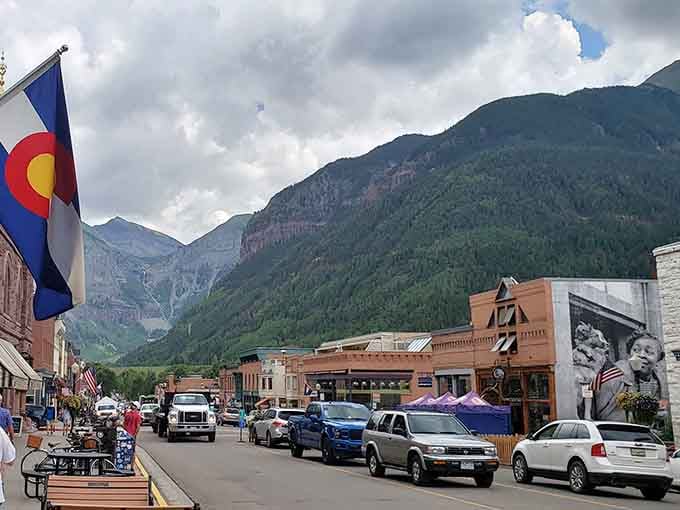 That waterfall cascading down the mountain makes Telluride's main street feel like something from a Western fairy tale.