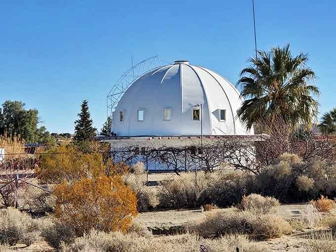 This white dome rising from the desert looks like a spaceship decided retirement sounded pretty good.