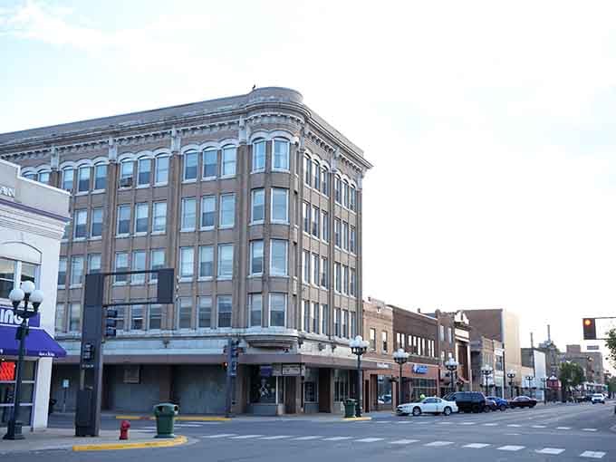 Virginia's corner building stands tall and confident, like it's been anchoring this block since forever.