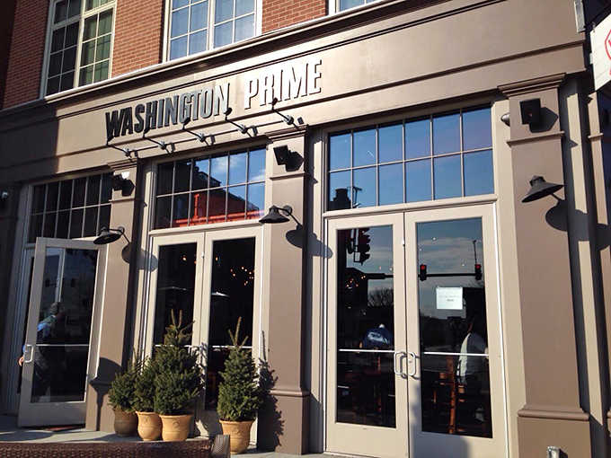 Little potted evergreens flanking the entrance give Washington Prime a quietly festive charm that works beautifully year-round.
