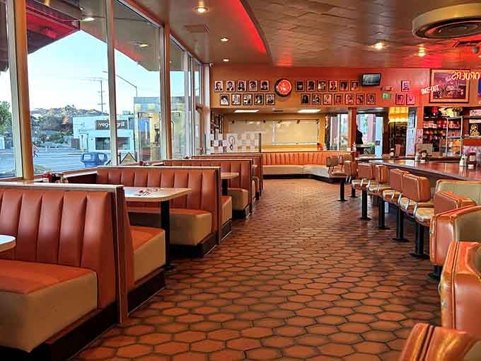 Those warm caramel-toned booths and hexagonal floors at Bob's Big Boy make every single seat feel like the best seat in the house.