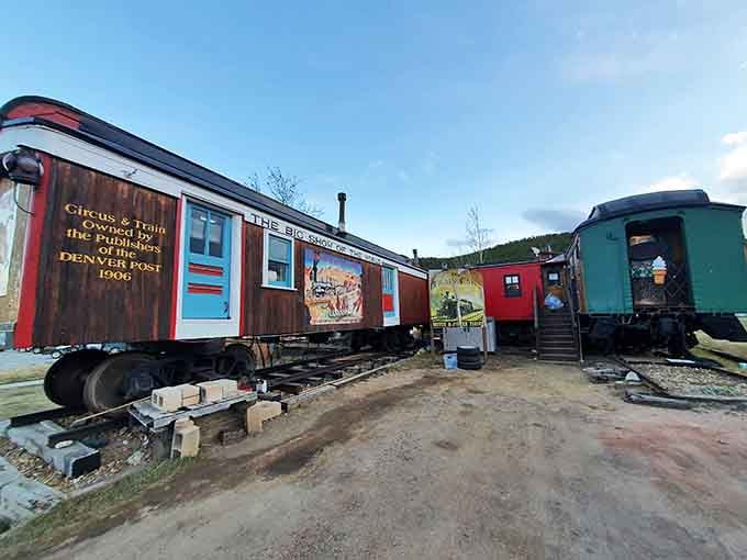 Historic railroad cars line the tracks, each one converted into unique spaces where memories and meals come together beautifully.