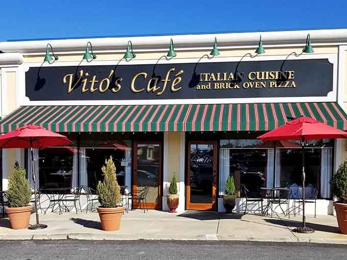 Italian awnings and outdoor seating invite you to slow down and enjoy life, Cockeysville style.