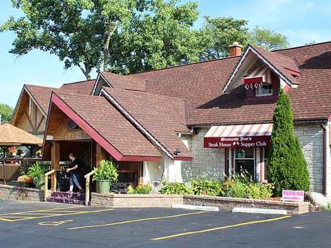 Diamond Jim's roofline, blooming planters, and covered patio tell the story of a place that takes both its food and its curb appeal seriously.