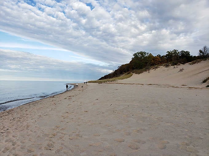 Wide open beach, towering dunes, and a dramatic cloudy sky make this Indiana's most underrated postcard view.