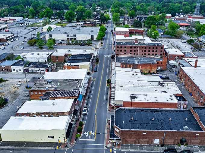 Those awnings along Laurinburg's downtown block give the whole street a crisp, put-together look that's hard to ignore.
