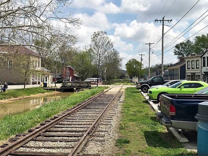 Old railroad tracks and a glassy canal run side by side through Metamora, carrying two centuries of Indiana stories at once.