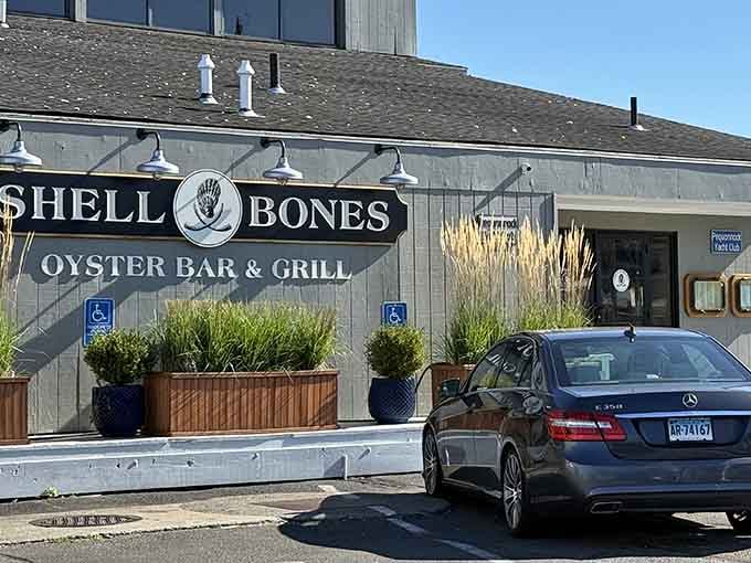 Those vintage-style lights illuminate a name that promises exactly what's inside: shells, bones, and seriously fresh seafood delights.