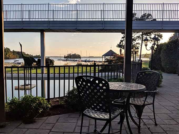 Sailboats, soft light, and a patio table waiting just for you. This is what lakeside dining was invented for.