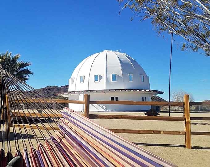 That hammock swaying beside the Integratron offers the perfect spot for contemplating time travel and afternoon naps.