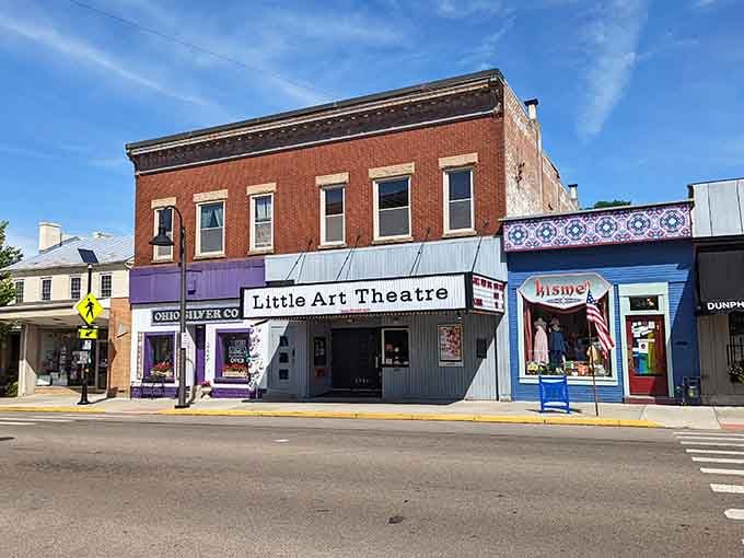 The Little Art Theatre marquee stands proudly on this Yellow Springs block, a beacon for anyone who still believes movies are meant to be shared.