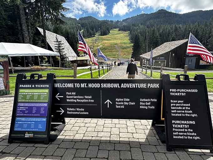 The Adventure Park entrance welcomes you to decisions your sensible self might question later.