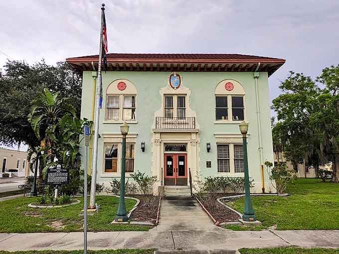 Arcadia's City Hall wears its mint-green Mediterranean Revival facade with the quiet confidence of a building that knows its own worth.